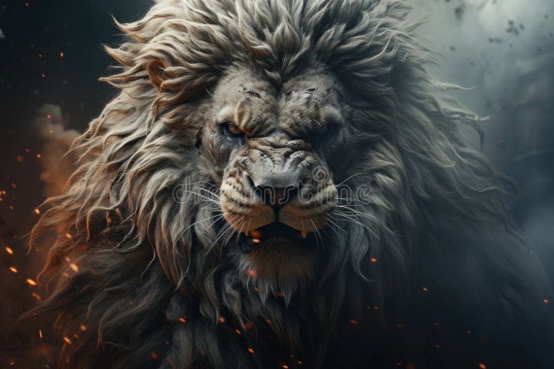 Close Up Portrait of Aggressive Lion. Generative AI Stock Photo - Image ...