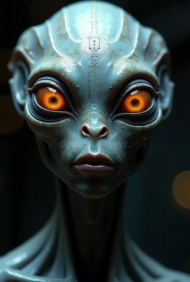 Close-up Portrait of an Alien with Smooth, Metallic Skin and Intricate ...