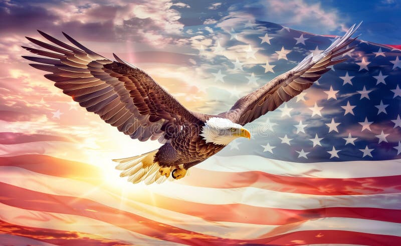 American Bald Eagle Portrait Against a Waving Flag. Generative AI ...