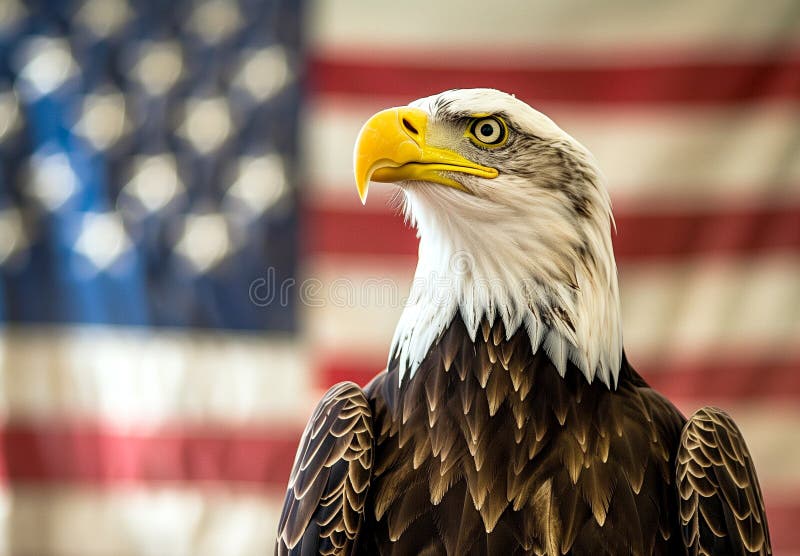 American Bald Eagle Portrait Against a Waving Flag. Generative AI ...