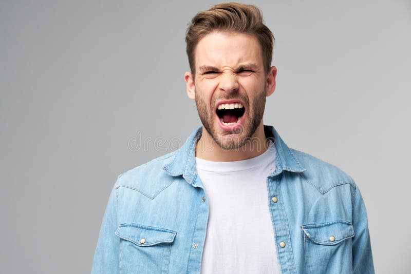 Close-up Portrait of Angry Man Screaming or Shouting Stock Image ...