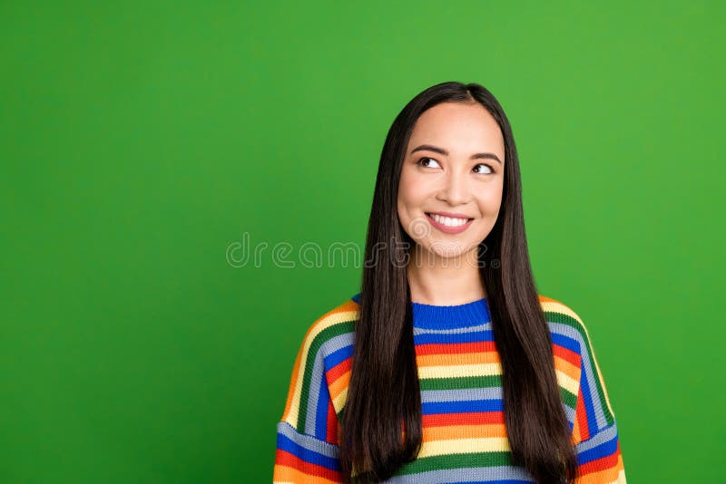 Close Up Portrait Of Attractive Curious Cheerful Girl Wearing Striped