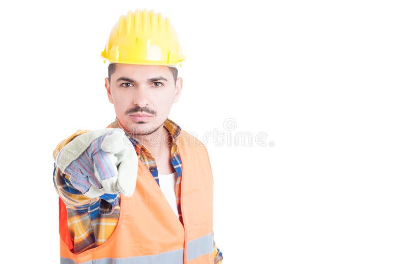Close Up Portrait of Attractive Engineer Pointing at You Stock Photo ...