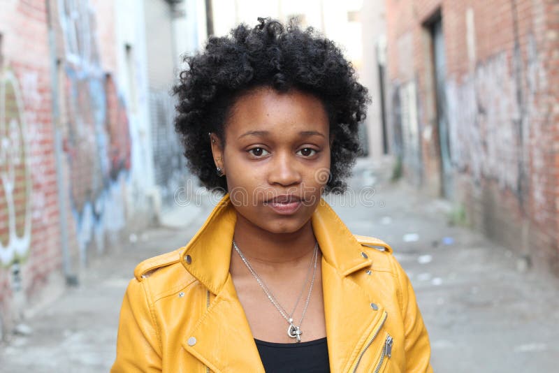 Close Up Portrait Of An Attractive Young Black Woman With Afro Hair