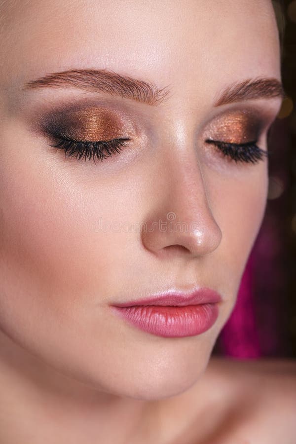 Close-up Portrait of Attractive Young Model with Bright Make-up Stock ...