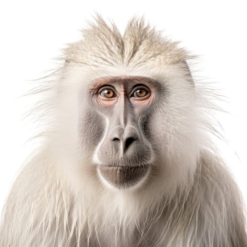 Close Up Portrait of Baboon. Baboon with Fluffy White and Grey Fur ...
