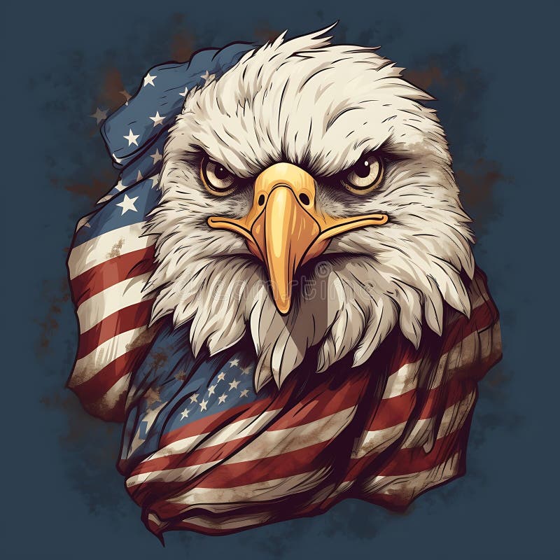 American Bald Eagle Portrait Wrapped in Flag Stock Illustration ...