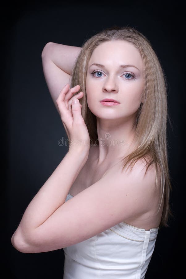 Close Up Portrait Of Beautiful Blond Girl On Black Stock Image Image