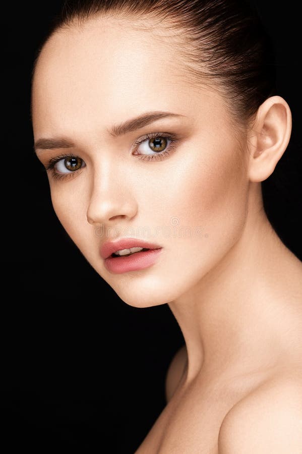 Close Up Portrait Of Beautiful Girl With Clear Healthy Skin Stock Image