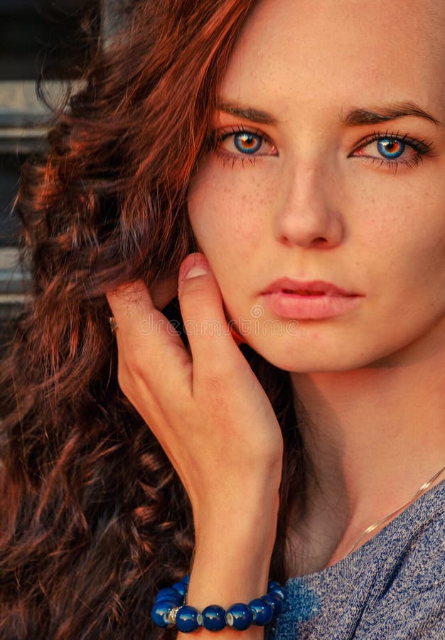 Close Up Portrait Of A Beautiful Red Haired Girl Amazing Model Looking