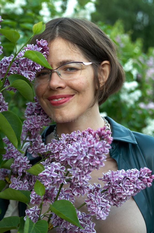 Close Up Portrait of Beautiful Woman Near Purple Lilac Stock Photo ... Close Up Portrait of Beautiful Woman Near Purple Lilac Stock Photo ...