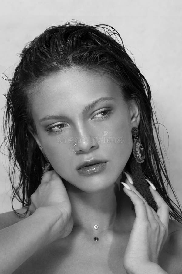 Close Up Portrait Of Beautiful Womanand X27 S Purity Face Black And