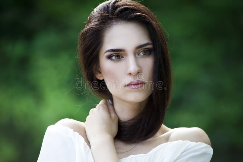 Close Up Portrait Of A Beautiful Young Caucasian Woman With Clean Skin