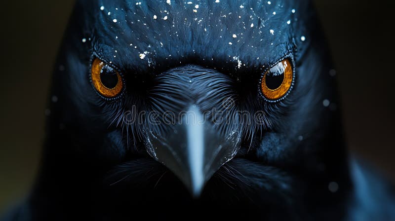 Close-up Portrait of a Black Crow with Intense Orange Eyes, Looking ...