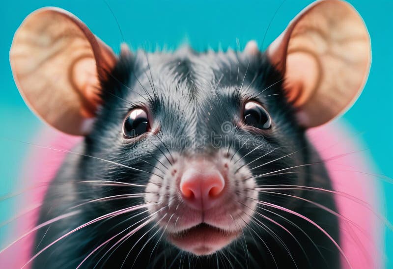 A Close-up Portrait of a Black Rat with Large Ears Stock Illustration ...
