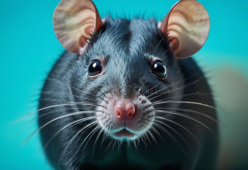 A Close-up Portrait of a Black Rat with Large Ears Stock Illustration ...