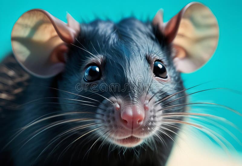 A Close-up Portrait of a Black Rat with Large Ears Stock Illustration ...