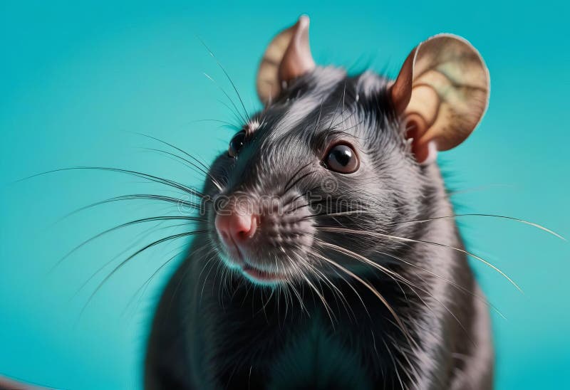 A Close-up Portrait of a Black Rat with Large Ears Stock Illustration ...