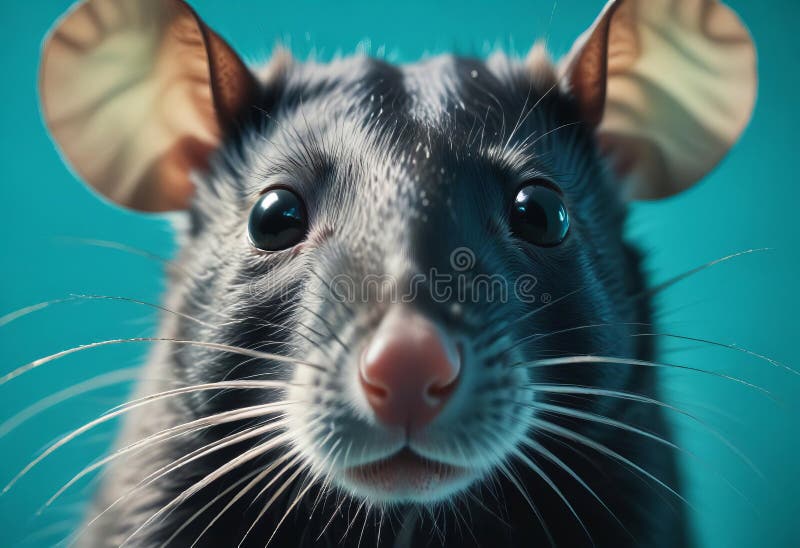 A Close-up Portrait of a Black Rat with Large Ears Stock Illustration ...