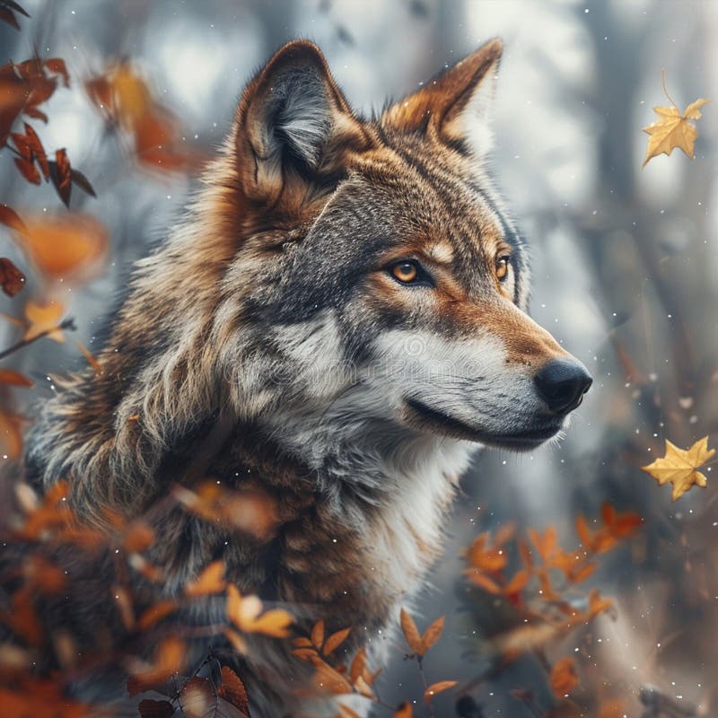 A Close-up Portrait of a Wild Wolf in Fall. AI Stock Illustration ...