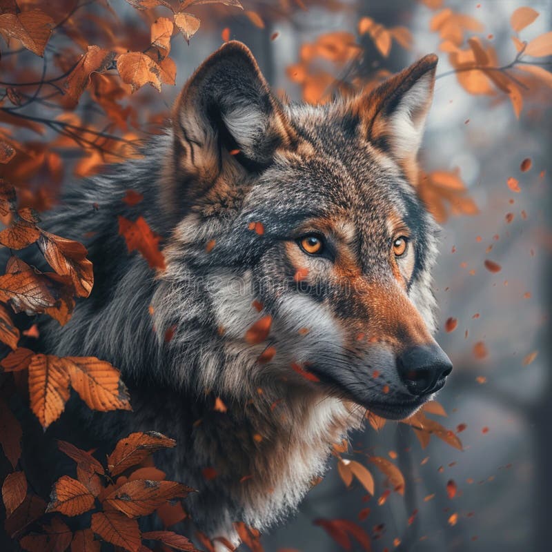 A Close-up Portrait of a Wild Wolf in Fall. AI Stock Illustration ...