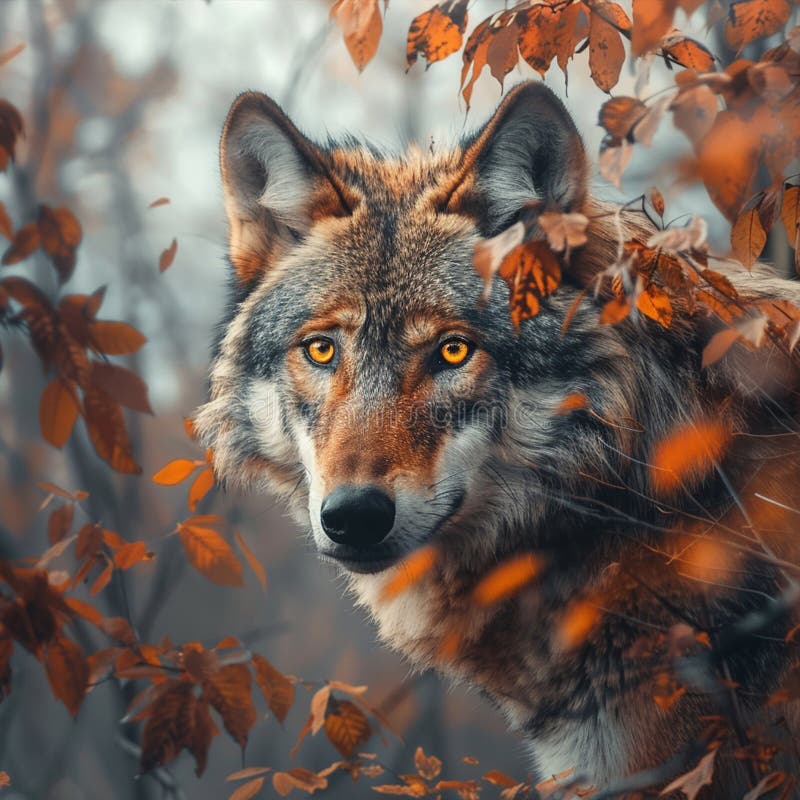 A Close-up Portrait of a Wild Wolf in Fall. AI Stock Illustration ...