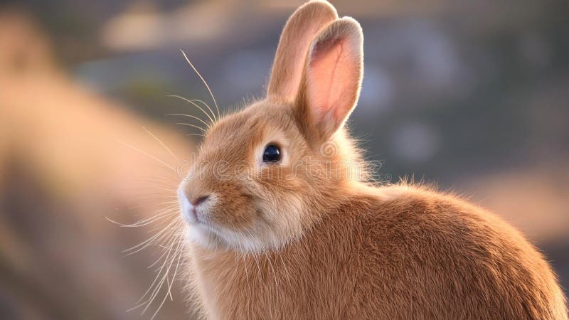 A Close-up Portrait Captures a Brown Rabbit Standing and Staring Stock ...