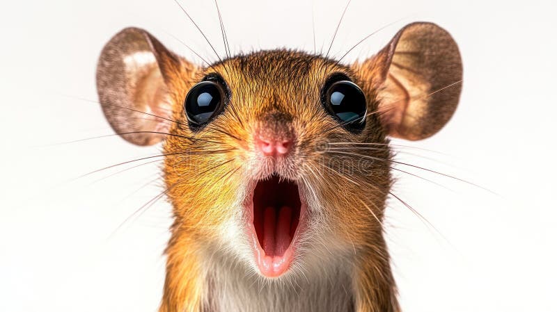 Surprised Mouse with Huge Eyes in Close-Up Funny Portrait on White ...