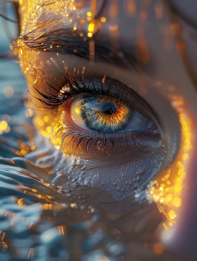 Womans Eye Reflection in Water Stock Image - Image of unique, gaze ...
