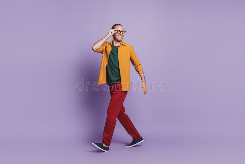 Close Up Portrait of Charming Interested Guy Look Empty Space Walk ...