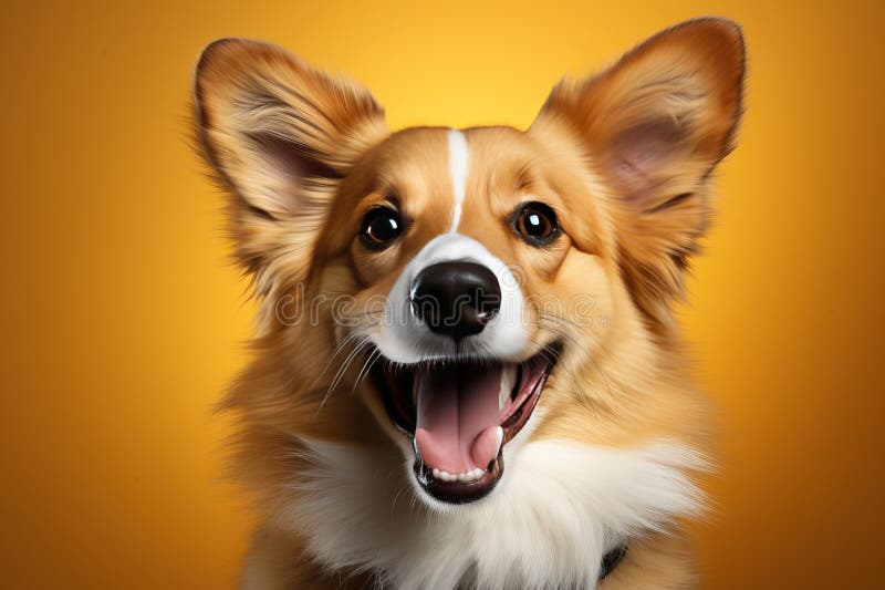 Close Up Portrait Corgi Head Orange Background Stock Photos - Free ...
