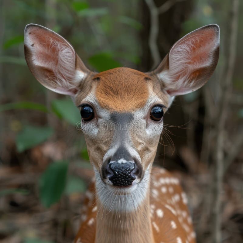 Close-up Portrait of a Curious Deer in the Forest Stock Illustration ...