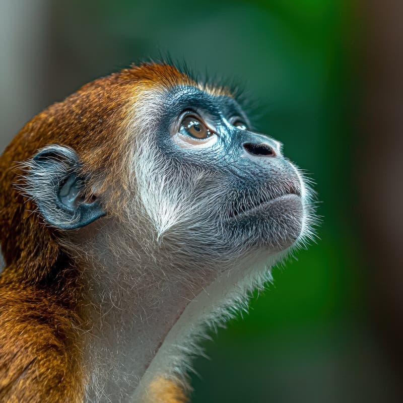 Close-up Portrait of a Curious Monkey Looking Up Stock Illustration ...