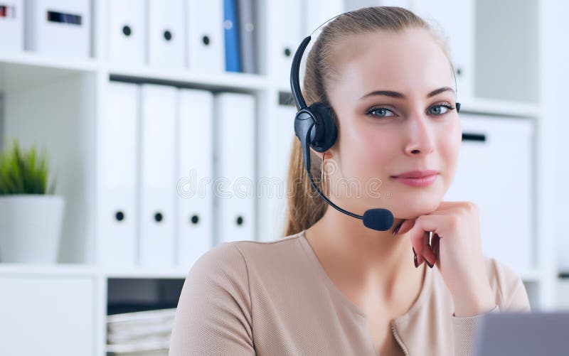Close-up Portrait of a Customer Service Agent Sitting at Office. Stock ...