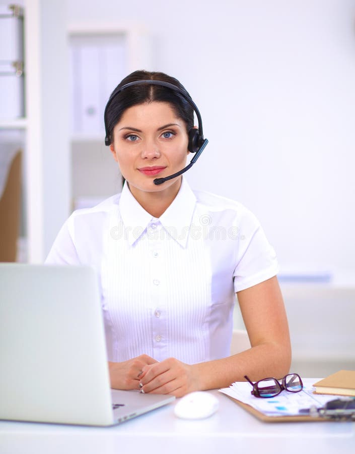 Close-up Portrait of a Customer Service Agent Sitting at Office Stock ...