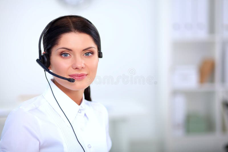 Close-up Portrait of a Customer Service Agent Sitting at Office Stock ...