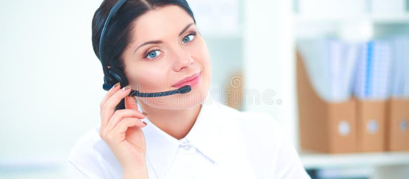 Close-up Portrait of a Customer Service Agent Sitting at Office Stock ...