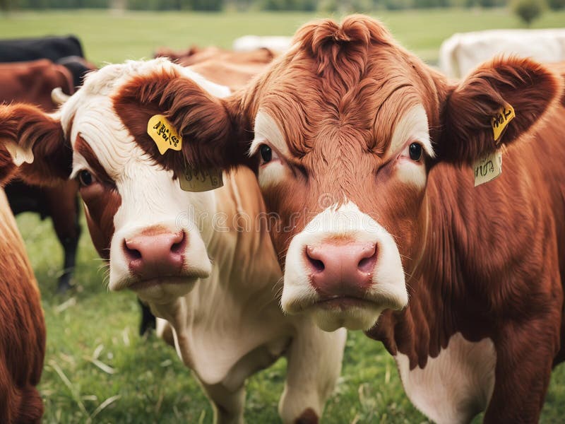 Close Up Portrait of Cute Beef Cattle Grazing - Generated by Ai Stock ...