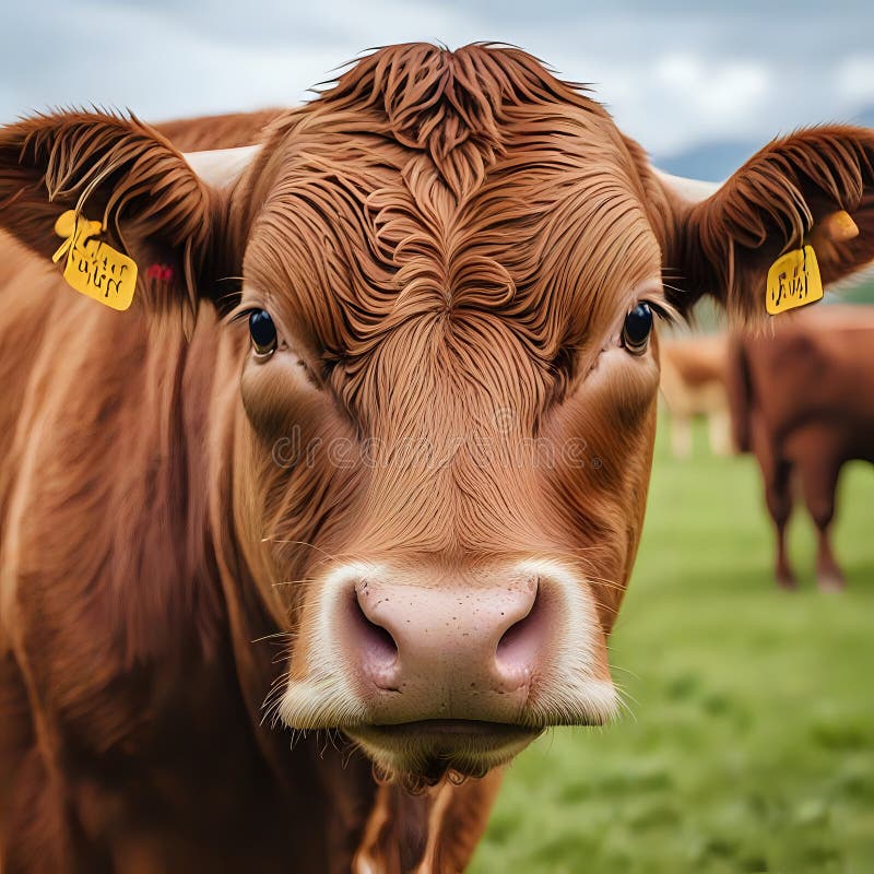 Close Up Portrait of Cute Beef Cattle Grazing - Generated by Ai Stock ...