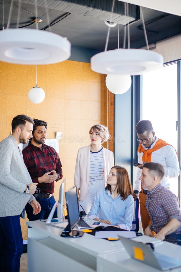 Close Up Portrait of Diverse Team Members Exchanging Their Ideas Stock ...