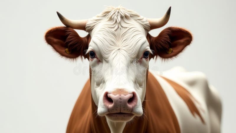 Close Up Portrait of Domestic Cow on Plain Grey Background Stock Photo ...