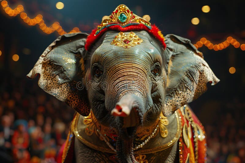 Close-Up Portrait of an Elephant in a Circus Setting Stock Illustration ...
