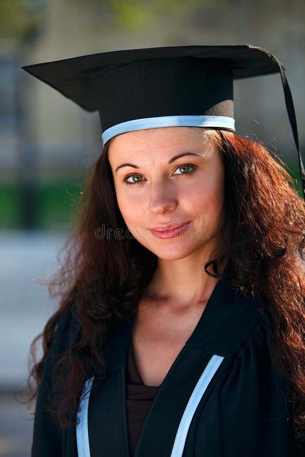 Beautiful Graduation Girl in Cap and Gown Portrait Stock Image - Image ...