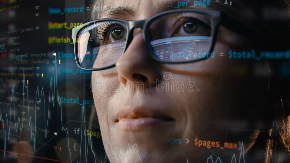 Close-up Portrait of Female Software Engineer Working on Computer ...