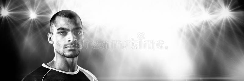 Close Up Portrait of Football Player Against Flash Light Stock Photo ...