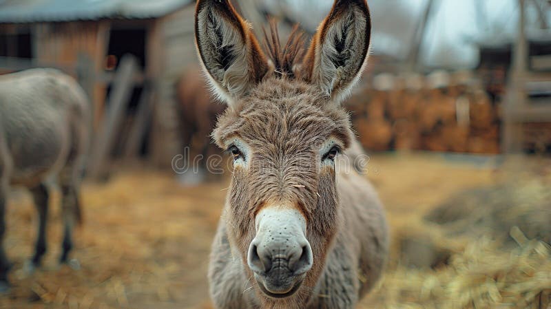 A Close-up Portrait of a Friendly Donkey Looking Directly at the Camera ...