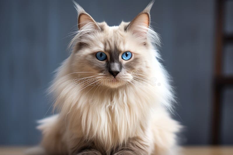 Close-up Portrait of Furry Cat Sitting, Dense Coat Stock Image - Image ...