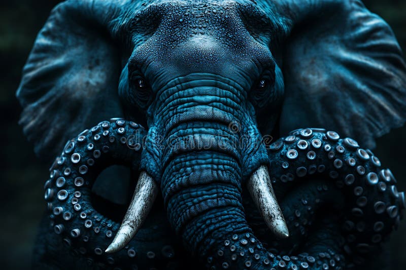 Close-up Portrait of a Giant Horror Elephant with Two Trunks Emerging ...