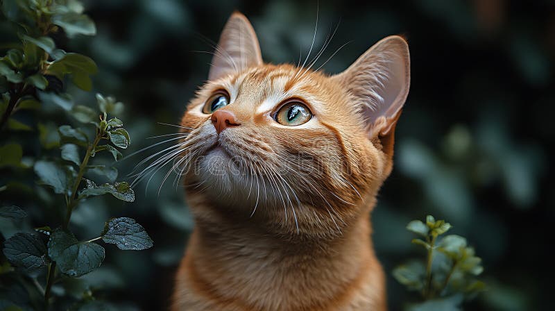 A Close-up Portrait of a Ginger Cat with Green Eyes Looking Up Stock ...