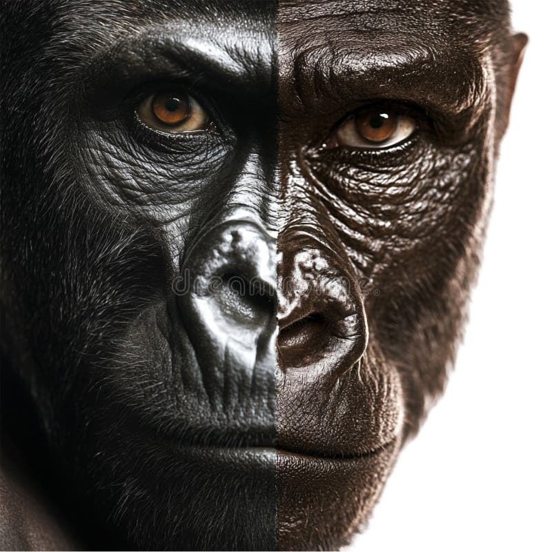 Gorilla Face Split Contrasting Light and Dark Tones Showing Texture and ...